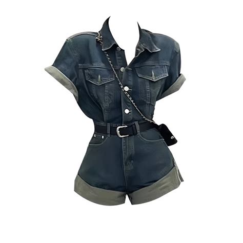 당일출고벨트증정s L 캐주얼 데님 롤업 진청 점프수트 에이블리