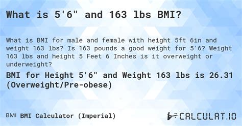 What Is 5ft 6in And 163 Lbs Bmi Calculatio