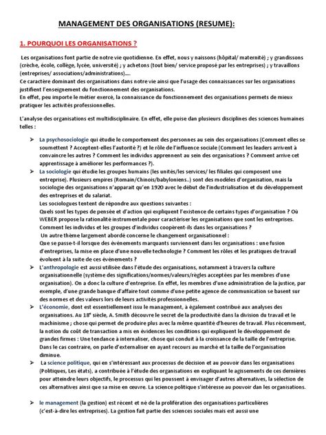 Résumé Management Des Organisations Pdf Identité Science Sociale Science