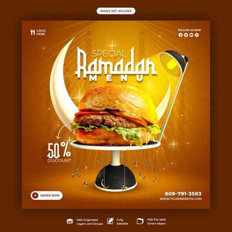 특별 라마단 카림 음식 및 이프타르 메뉴 소셜 미디어 배너 또는 Instagram 게시물 템플릿 무료 Psd 파일