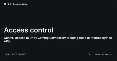 Access Control • Cloud Code • Unity Docs