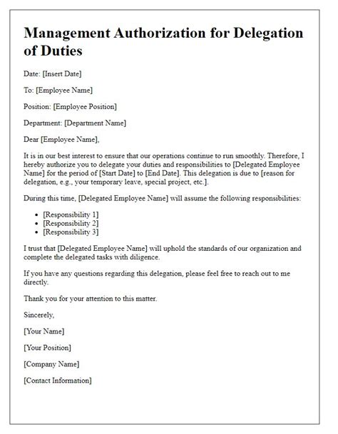 Letter Template For Workplace Task Delegation Authorization Free Samples In Pdf Letterin