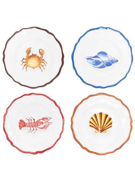 Les Ottomans White La Menagerie Dété Ceramic Salad Plate Set Browns