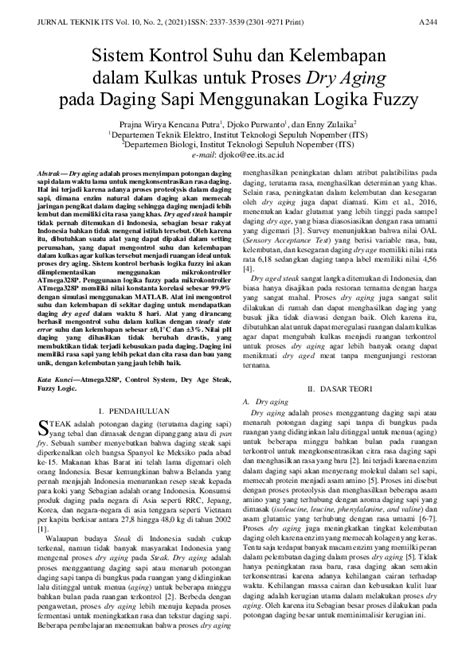 Pdf Sistem Kontrol Suhu Dan Kelembapan Dalam Kulkas Untuk Proses Dry Aging Pada Daging Sapi