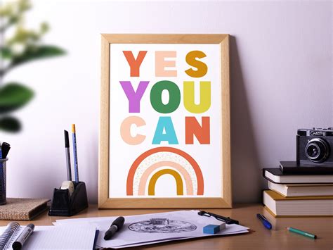 Yes You Can Motivational Quote Poster Print Colorful Minimalist