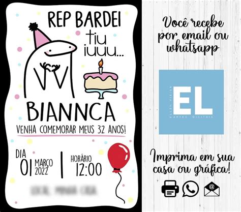 Convite Aniversário Flork Bentô Arte Digital R 17 99 Arte Digital Convite Convite De