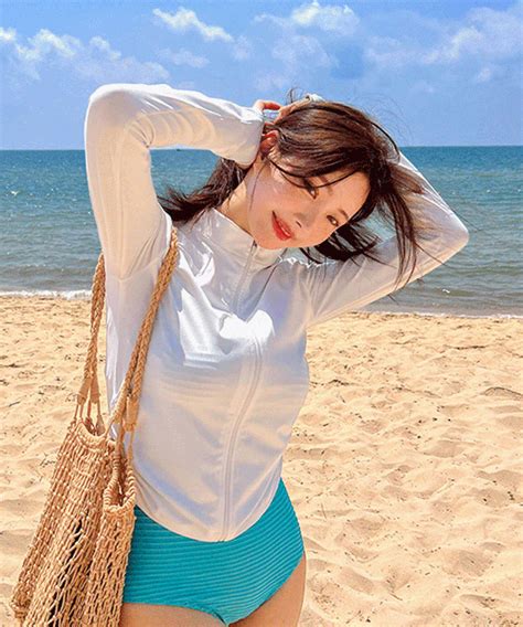 [자체제작 당일발송] Upf50 씨엘로 래쉬가드 긴팔 자외선차단 슬림핏 반집업 커플 체형커버 여성 비치웨어 에이블리