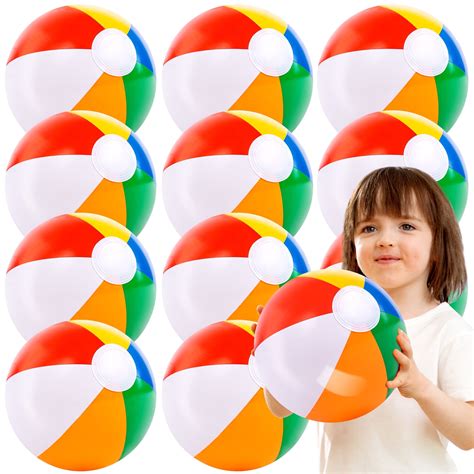 Joyfy 12 Pack Rainbow Beach Balls 12 Inch Inflatable Swimming Pool Toys
