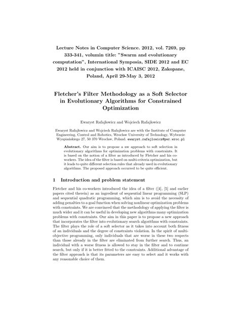 Pdf Fletchers Filter Methodology As A Soft Selector In Evolutionary