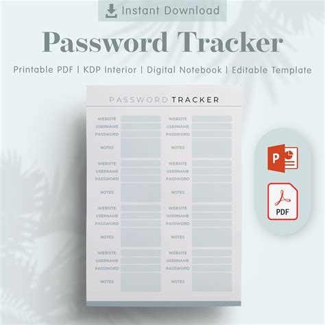 Password Tracker Printable Template Kdp Interiors Editable Printable