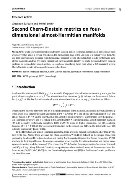 pdf second chern einstein metrics on four dimensional almost