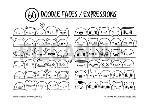60 Cute Doodle Faces Expressions Printable Practice Sheets Doodle