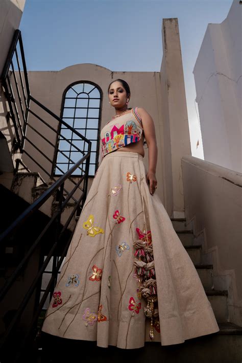 Jute Rope Work Butterfly Patching Lehenga Set Label Mithra