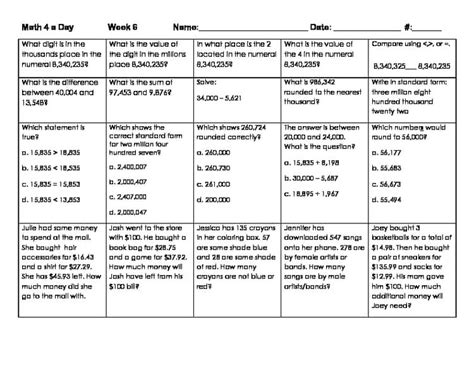 4th Grade Math Spiral Review Weeks 5 9 Updated For 2016 Sols By Stephs