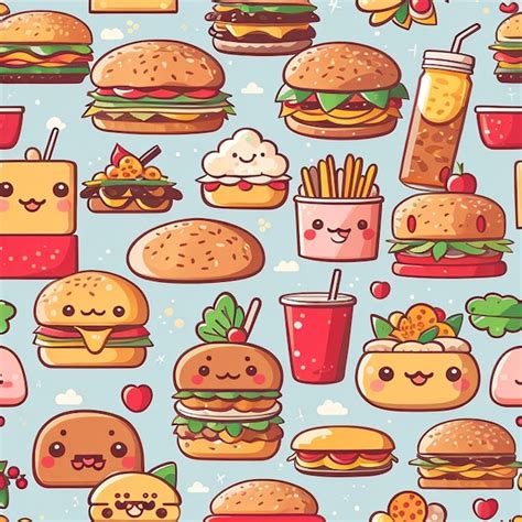 Premium Photo A Set Of Kawaii Burger Designs Generative Ai