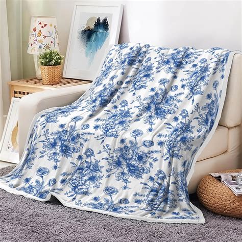 Blue Floral Throw Blanket Botanical Floral Blanket Soft
