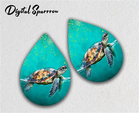 Teardrop Earring Png Turtle Sublimation Earring Png Gemstone