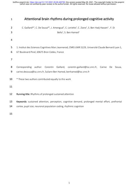 Pdf Attentional Brain Rhythms During Prolonged Cognitive Activity