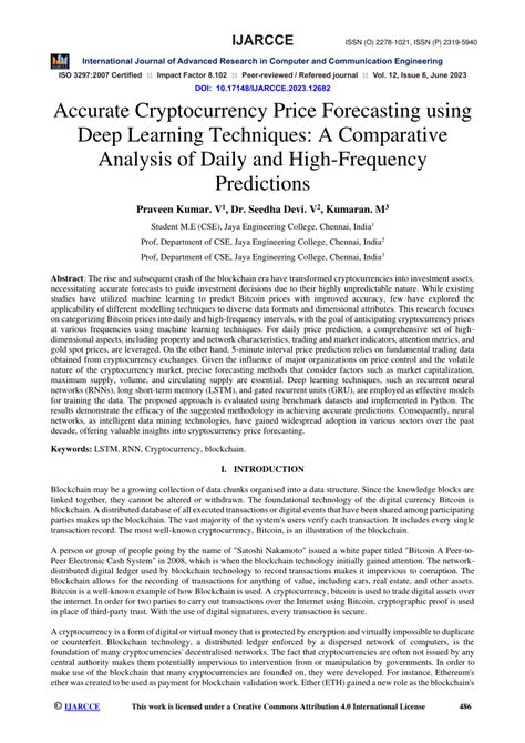Pdf Accurate Cryptocurrency Price Forecasting Using Deep Learning Techniques A Comparative