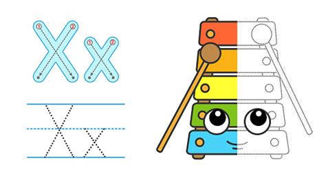 문자를 추적하고 그림을 추적하고 색칠합니다 교육 아이들은 게임을 추적합니다 알파벳색칠하기 편지 X와 재미 실로폰 음악에 대한 스톡 벡터 아트 및 기타 이미지 Istock