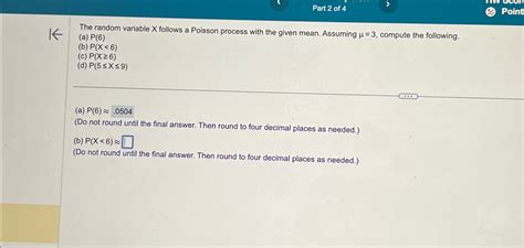 solved part 2 ﻿of 4the random variable x ﻿follows a poisson