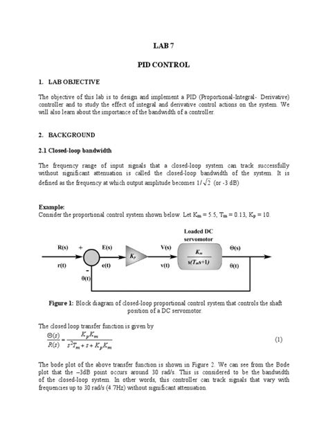 Lab 7 Pid Control Pdf Control Theory Bandwidth Signal Processing