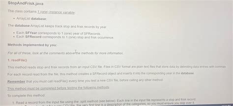 Solved Stopandfrisk Javathe Class Contains 1 One ﻿instance
