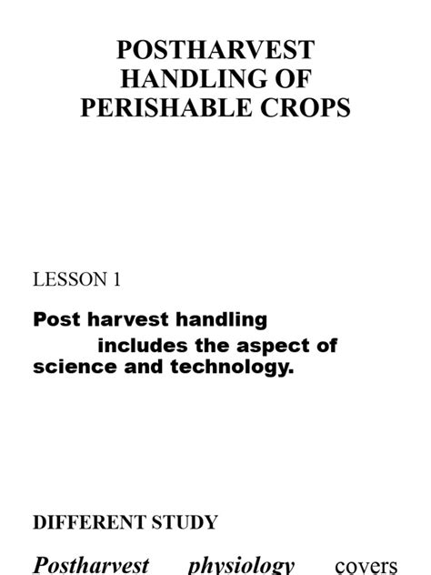 Postharvest Handling Of Perishable Crops Lesson 1 Ph4 Pdf