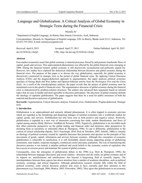 Pdf Language And Globalization A Critical Analysis Of Global Economy
