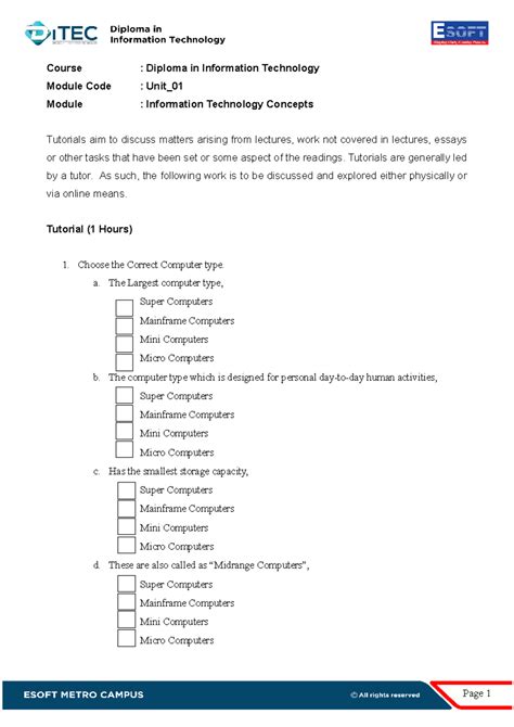 Tutorial 1 Information Technology Concepts Course Diploma In Information Technology Module