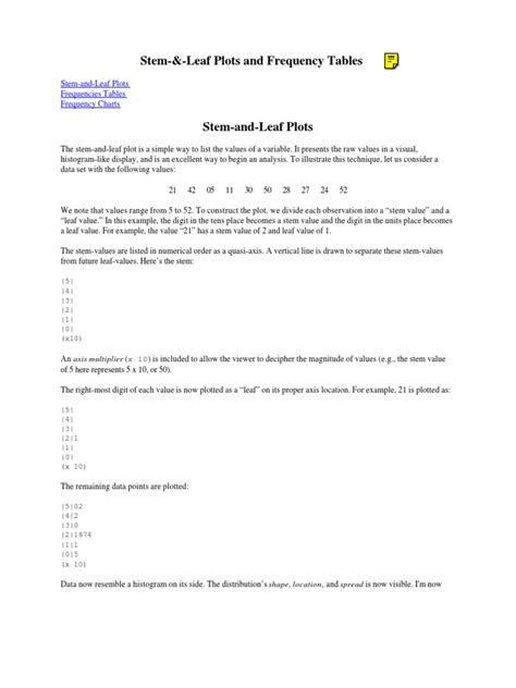 An Introduction To Stem And Leaf Plots And Frequency Tables For Data Analysis Pdf Histogram