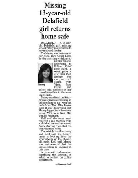 Missing Delafield Girl Found Docx