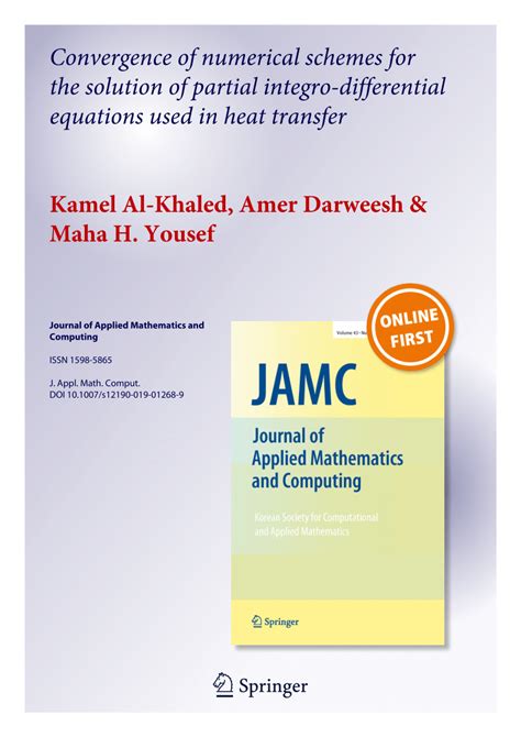 Pdf Convergence Of Numerical Schemes For The Solution Of Partial Integro Differential