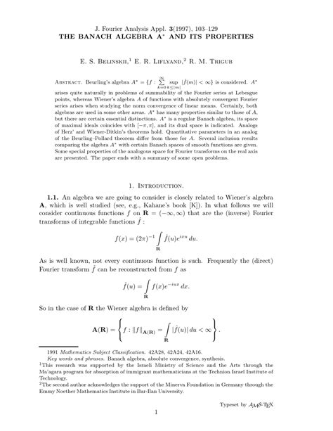 Pdf The Banach Algebra A And Its Properties