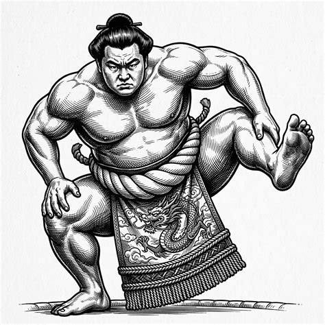 A Powerful Sumo Wrestler Yokozuna Grand Champion In Ceremonial Kesho