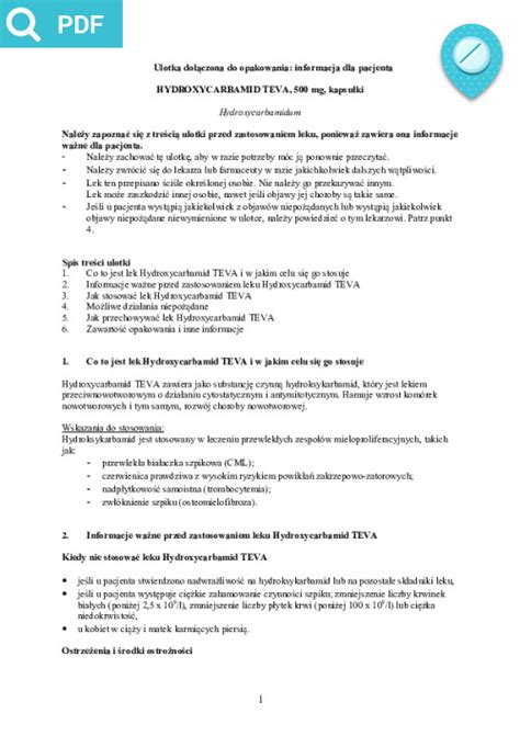 Hydroxycarbamid Teva Cena I Dostępność W Aptekach W Całym Kraju Gdzie