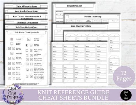 Knit Reference Guidescheat Sheet Bundle Printable Knit Reference Pages