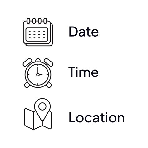 Set Date Time And Location Icons For Graphic Designisolated On A