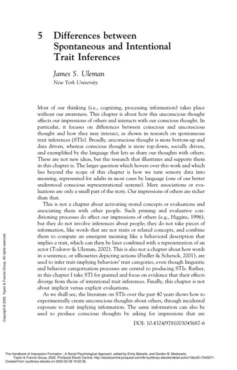 Pdf Differences Between Spontaneous And Intentional Trait Inferences