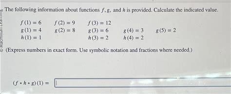 Solved The Following Information About Functions Fg ﻿and H