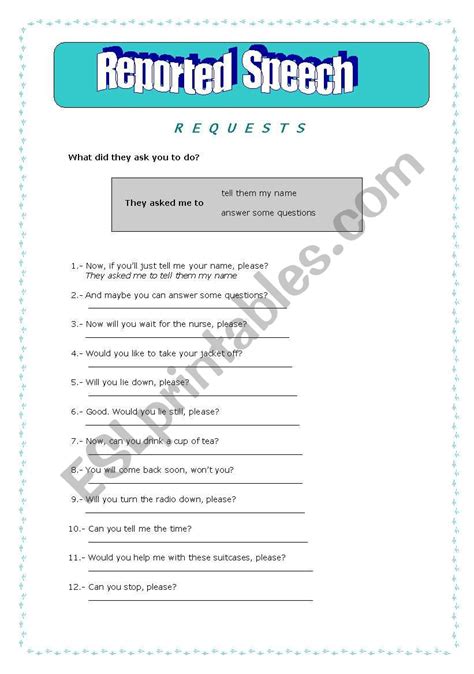 Reported Speech Requests Esl Worksheet By Xcharo