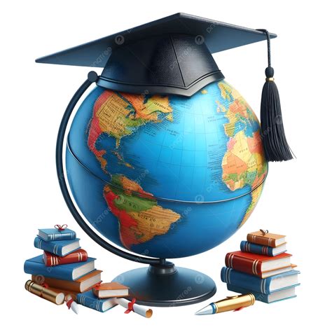 Graduation Cap And Books With Globe Representing Academic World