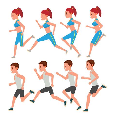 Male And Female Running Vector Animation Frames Set Sport Athlete