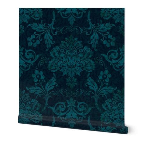 Dark Teal Damask Background
