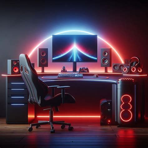 Modern A Computer Desk With A Monitor And A Keyboard On It Premium Ai