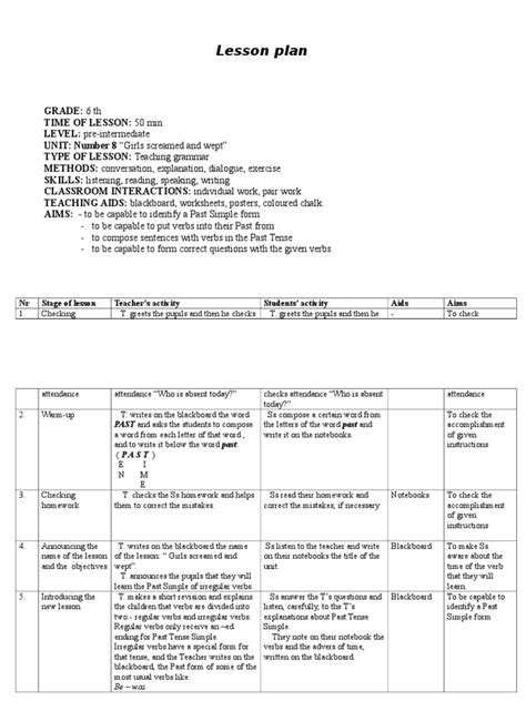 Lesson Plan 6 Th Grade Lesson Plan Verb