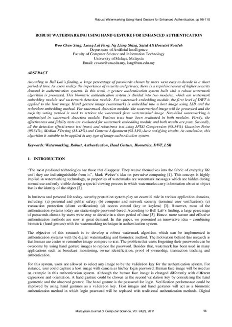 Pdf Robust Watermarking Using Hand Gesture For Enhanced Authentication