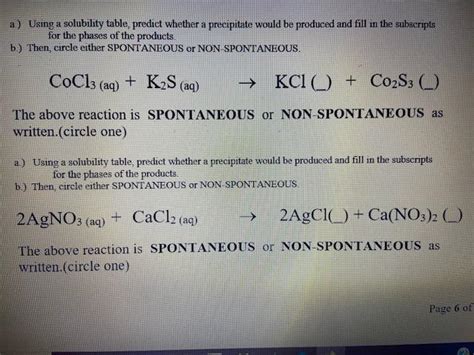 Solved A Using A Solubility Table Predict Whether A