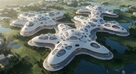 Futuristic Biomorphic Architecture With Organic Forms And Green Roofs