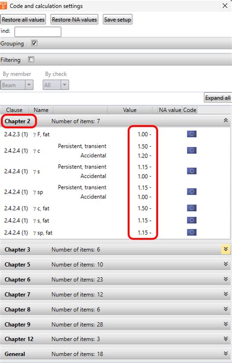 code and calculation settings in rcs idea statica